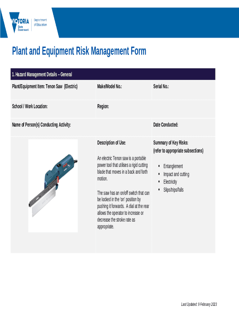 Plant and Equipment Risk Management - Tenon Saw Doc Template | pdfFiller