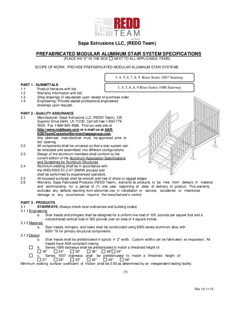 Fillable Online Sapa Extrusions LLC, (REDD Team) PREFABRICATED ... Fax ...