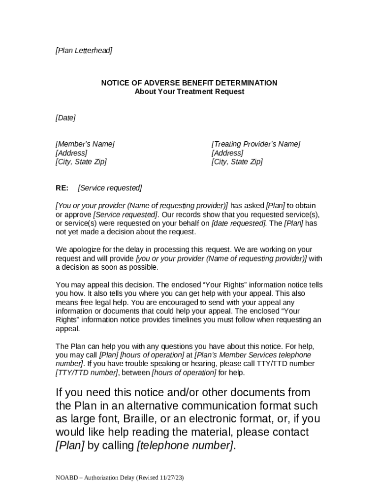 Notice of Adverse Benefit Determination (NABD) Template for ... Doc ...