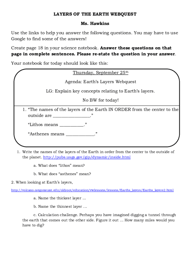 Fillable Online Layers of The Earth Webquest Worksheet1 1PDF Fax Email ...