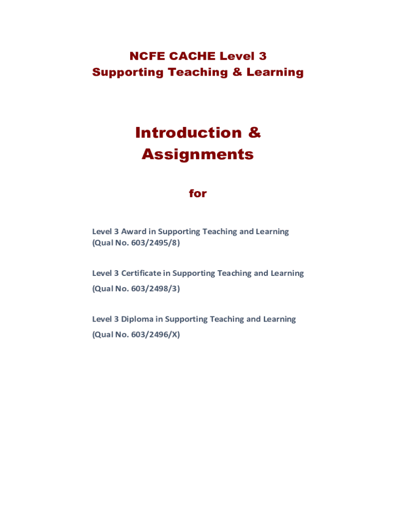 Fillable Online NCFE CACHE Level 3 Certificate in Supporting Teaching ...