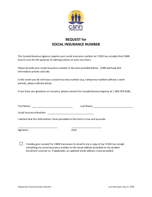 Fillable Online REQUEST for SOCIAL INSURANCE NUMBER Fax Email Print ...