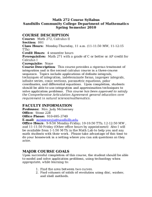 Syllabus - MAT 272 - Calculus II - olympus sandhills Doc Template ...