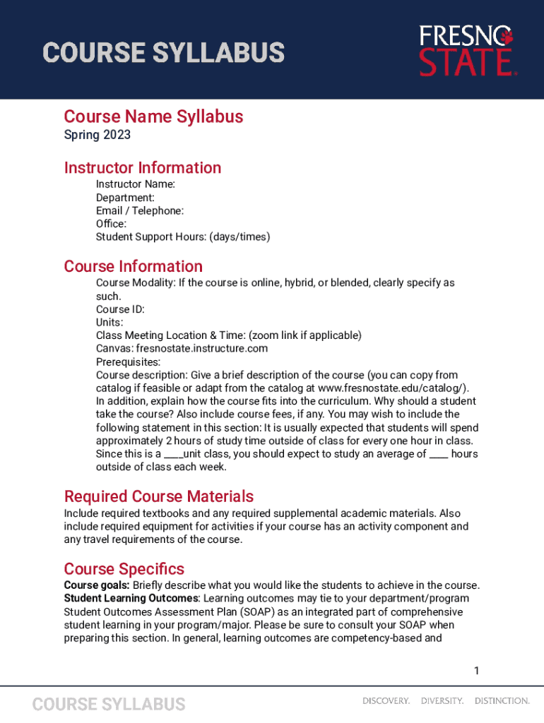 Fillable Online Syllabus Template S23 3.29.23 Fax Email Print - pdfFiller