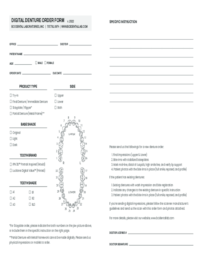 Fillable Online Digital Denture Order Form Fax Email Print - pdfFiller