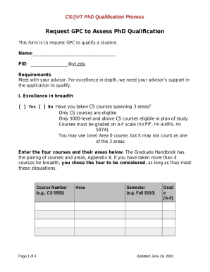 Request GPC to Assess PhD Qualification Doc Template | pdfFiller