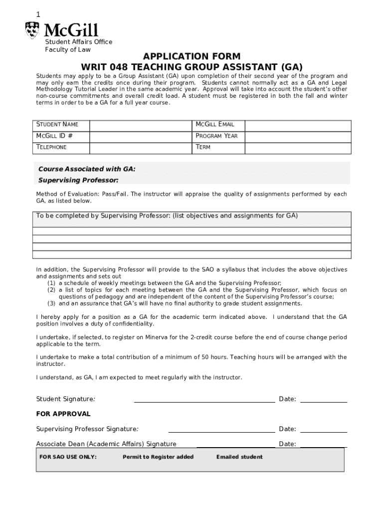 Group Assistant Application Doc Template Pdffiller