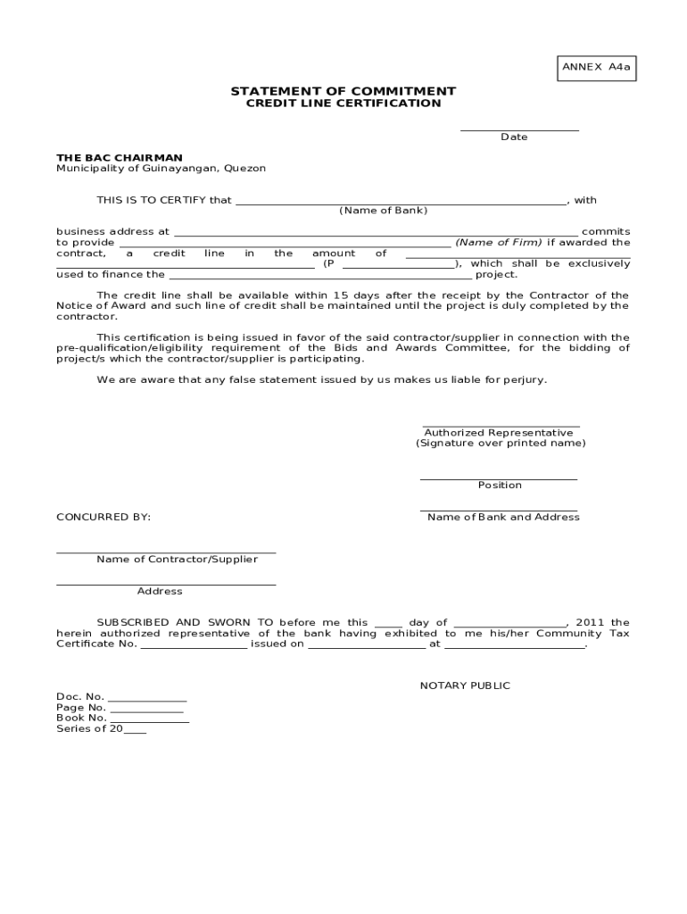 CREDIT LINE CERTIFICATION Doc Template | pdfFiller