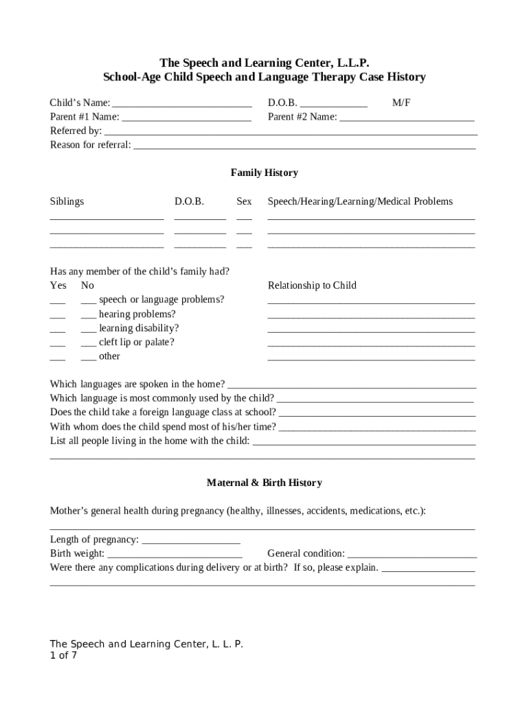 School-age Child Case History (5 Doc Template | pdfFiller