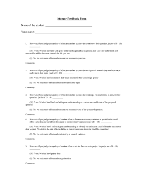 Mentor Evaluation Template Doc Template | pdfFiller