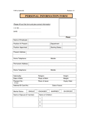 Fillable Online Personnel Information Form Rev.1.doc Fax Email Print ...