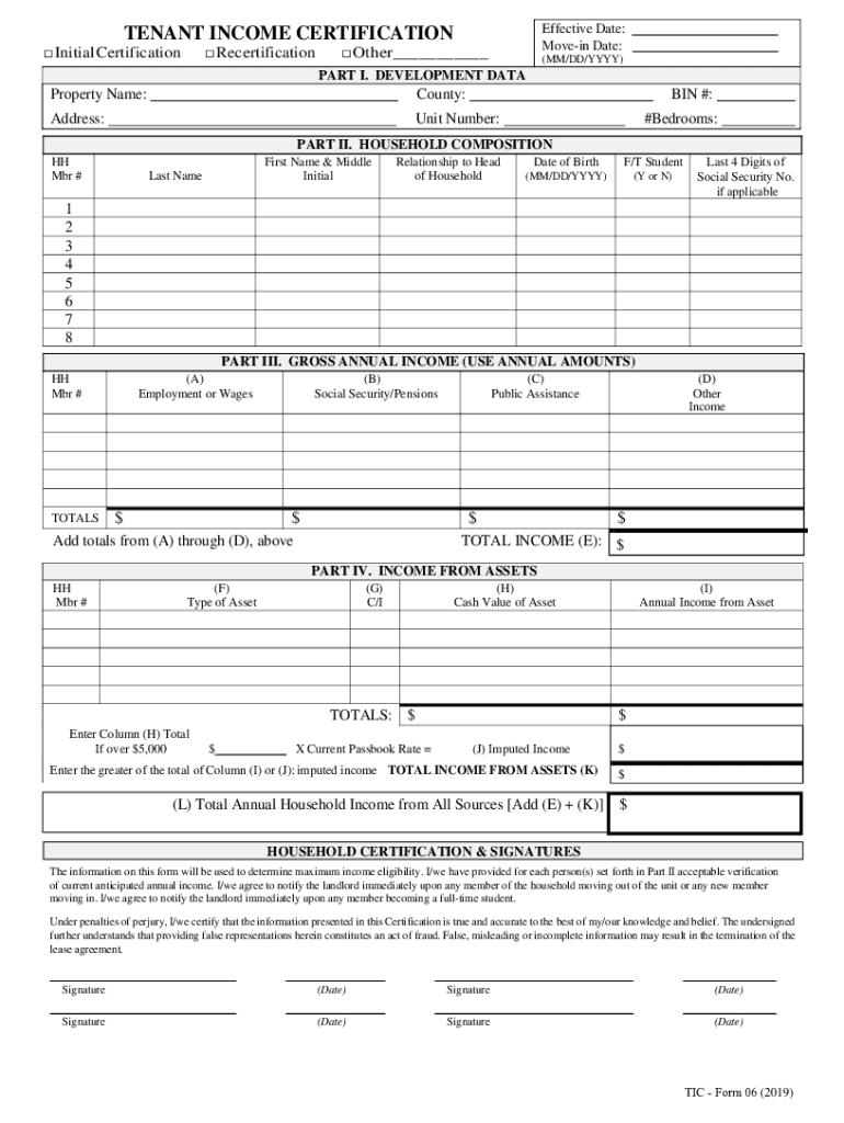 Fillable Online INSTRUCTIONS FOR COMPLETING TENANT INCOME ... Fax Email ...