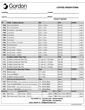 Fillable Online Coffee ORDER FORM 1/2022 Fax Email Print - pdfFiller