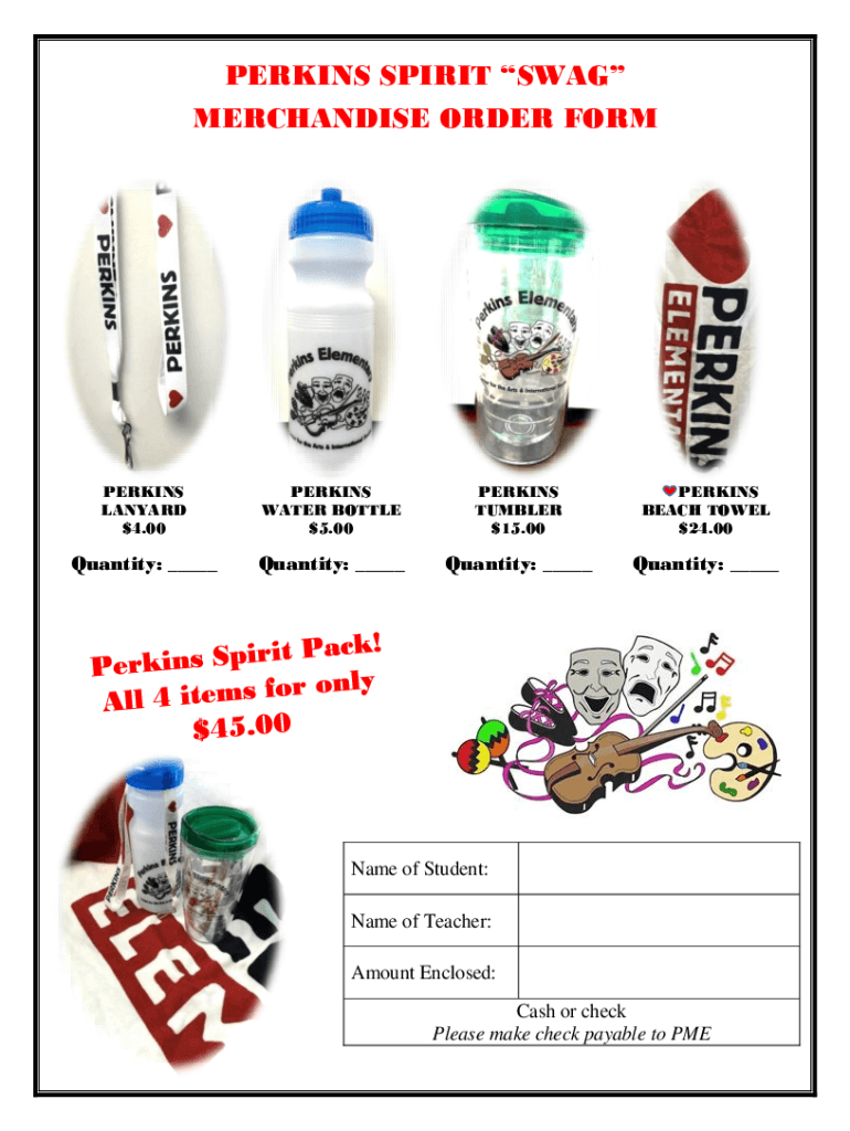 Fillable Online PERKINS SPIRIT SWAG MERCHANDISE ORDER FORM Fax Email ...