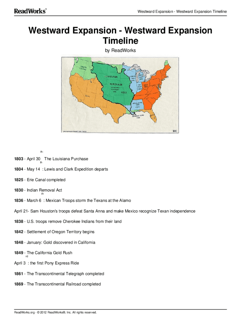Fillable Online Westward Expansion Timeline, Fifth Grade Reading ...