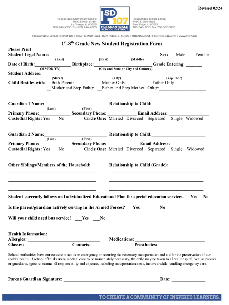 Fillable Online New Student Registration Form - St. Vincent de Paul School Fax Email Print ...