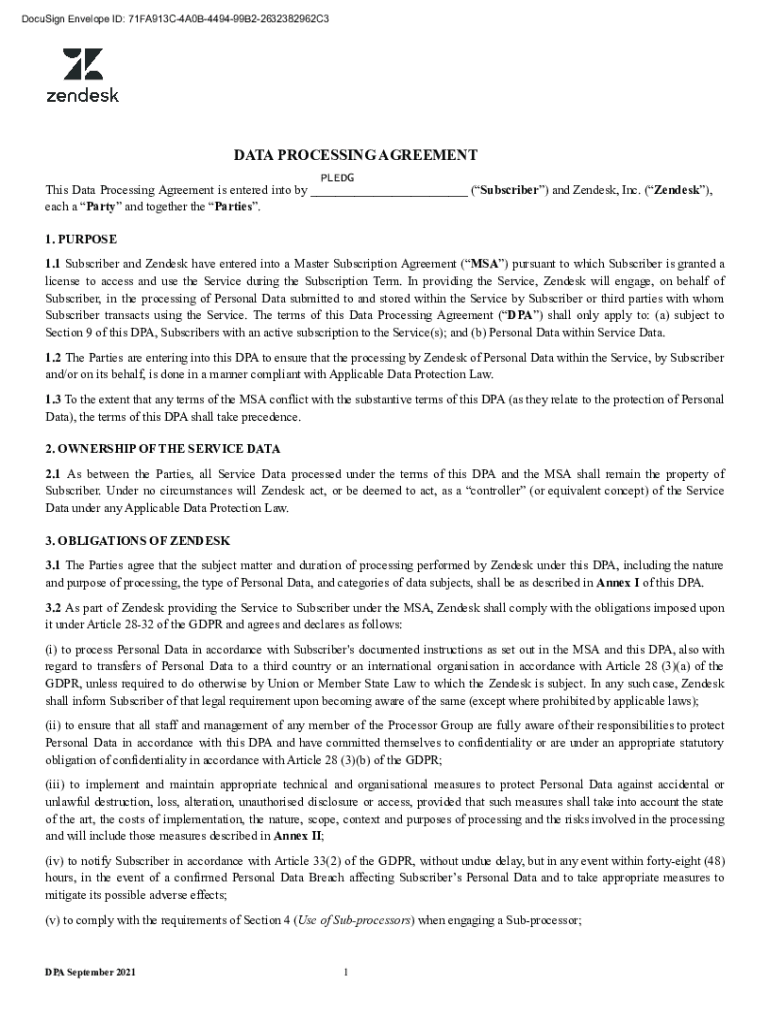 Fillable Online This Data Processing Agreement is entered into by ...