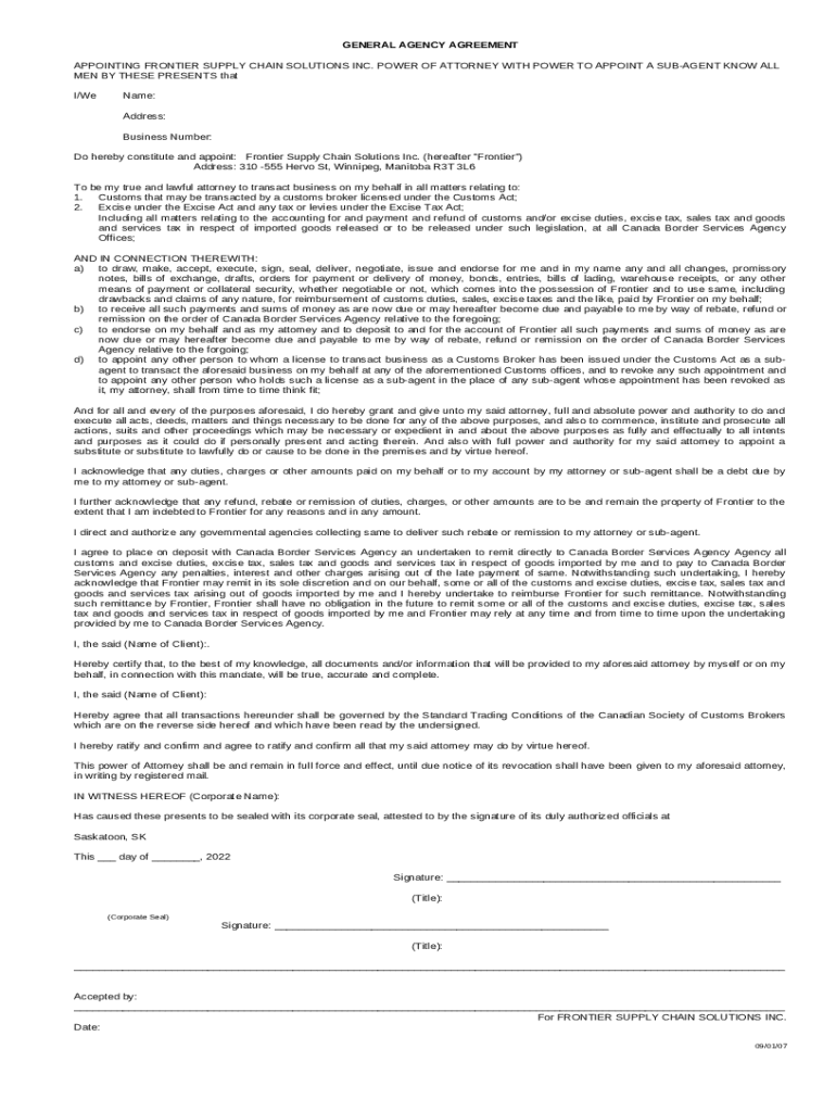 general agency agreement and power of attorney with ... Doc Template ...