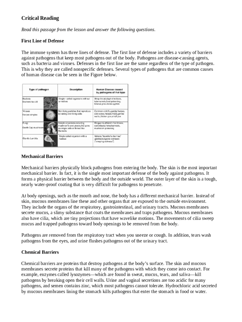 immune system and disease worksheets.doc - Critical Reading... Doc ...