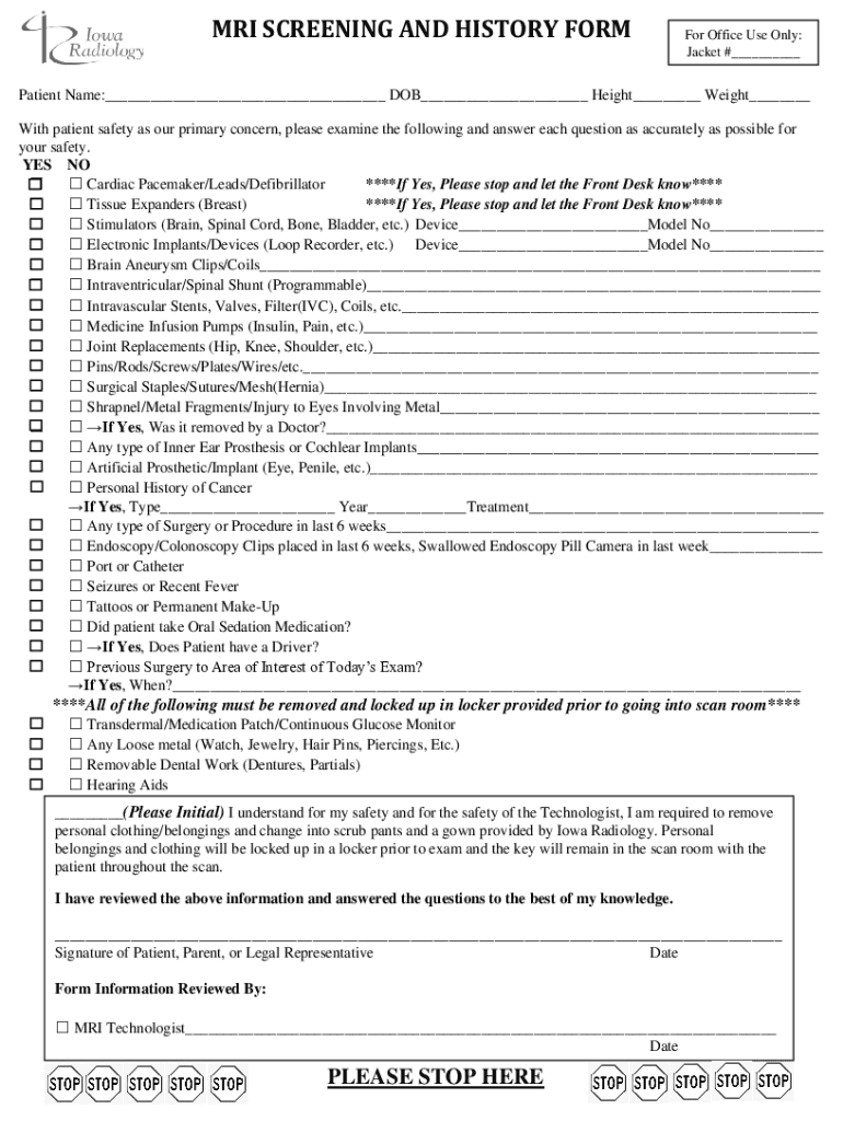 Fillable Online MRI Safety Screening Form Review - YouTube Fax Email ...