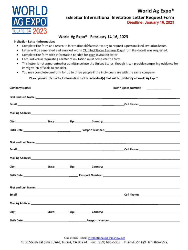 Fillable Online Exhibitor International Invitation Letter Request Form ...