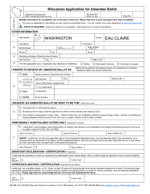 Fillable Online FOR OFFICE USE Wisconsin Application for Absentee ...