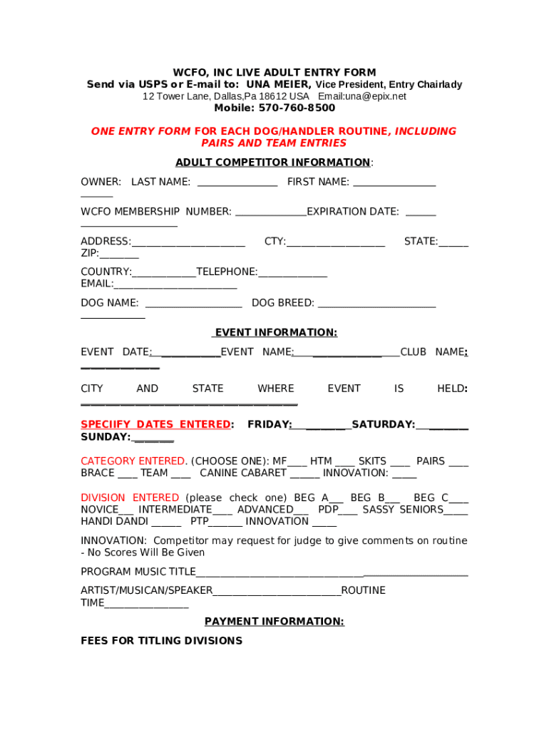 wcfo, inc live adult entry Doc Template | pdfFiller