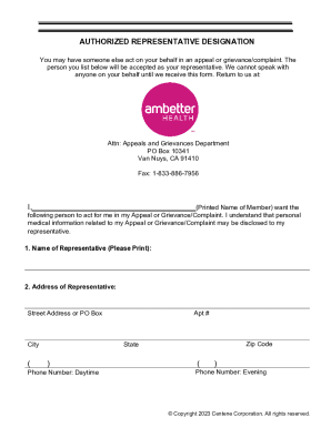 Fillable Online Ambetter Health - Authorized Representative Designation ...