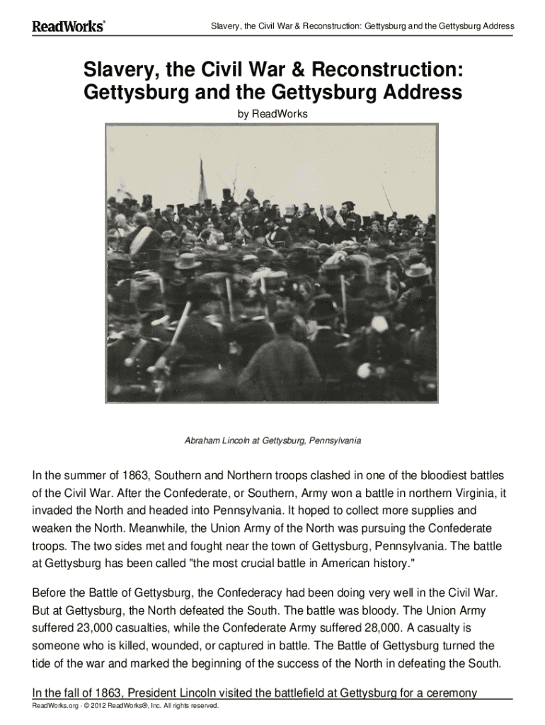 Fillable Online Slavery, the Civil War & Reconstruction: Gettysburg and ...