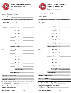 Fillable Online Gustine Unified School District GMS ASB Deposit Slip ...