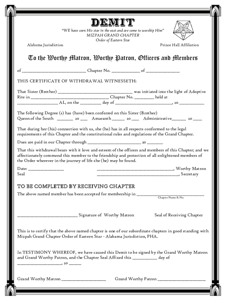 Fillable Online To the Worthy Matron, Worthy Patron, Officers and ...