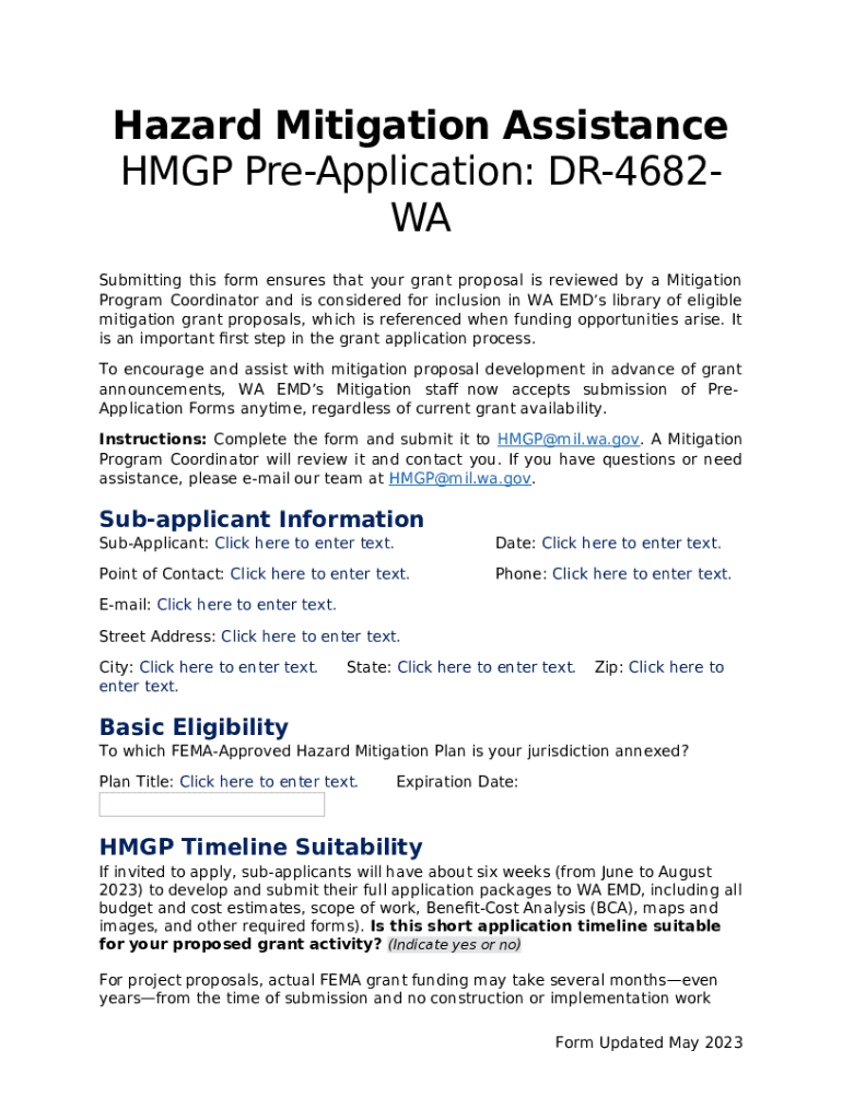 Hazard Mitigation Assistance HMA Pre-Application - mil wa Doc Template ...
