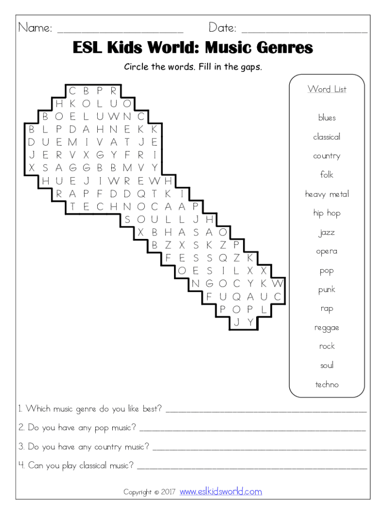 Fillable Online Music Genres for Kids!Name That Genre QuizTwinkl USA ...
