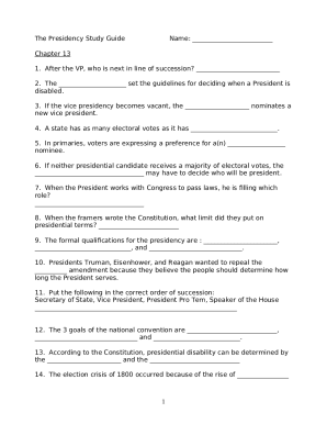 Presidential Succession And The Vice Presidency Worksheet Doc Template ...