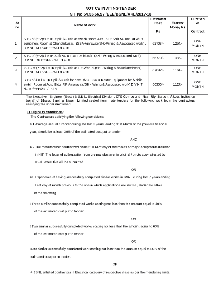 Notice Inviting Tender ( 2nd Call) Doc Template | pdfFiller