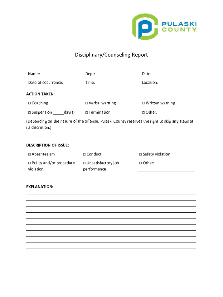 Fillable Online Disciplinary Counseling Report Fax Email Print - pdfFiller