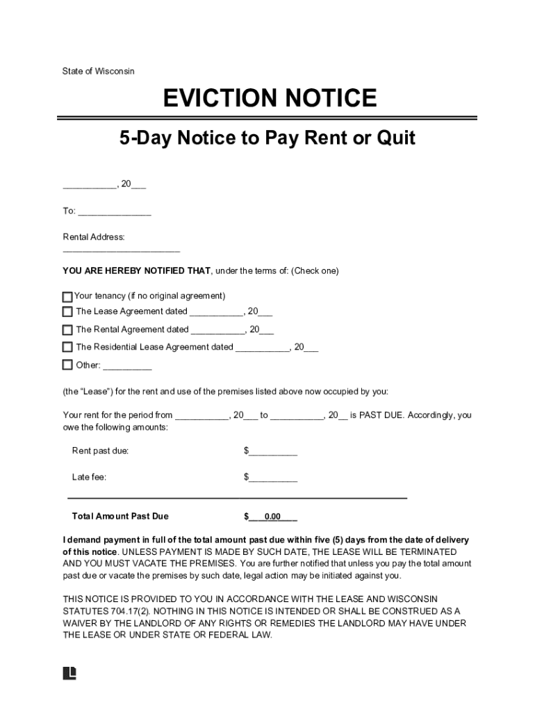 Fillable Online Wisconsin 5 Day Notice Pdf - Fill Online, Printable ...