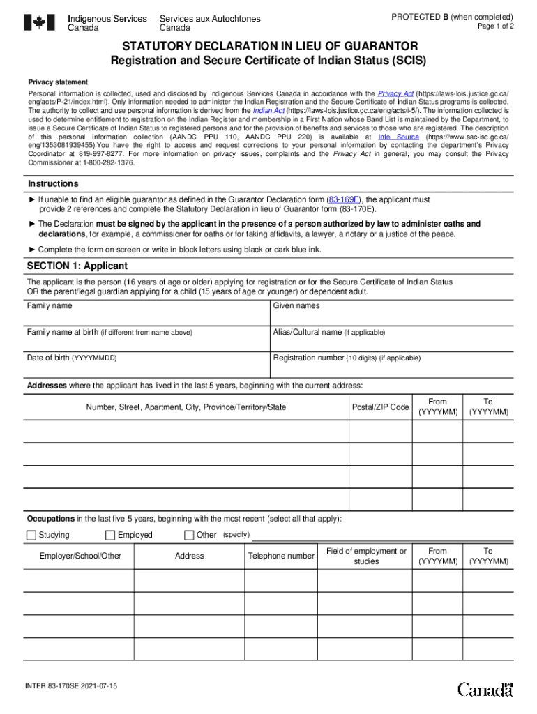 Fillable Online STATUTORY DECLARATION IN LIEU OF GUARANTOR ...