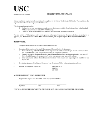 Fillable Online itservices usc REQUEST FOR JOB UPDATE Fax Email Print ...