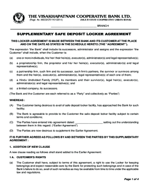 Fillable Online Safe Deposit Locker Agreement: Terms, Conditions, and ...