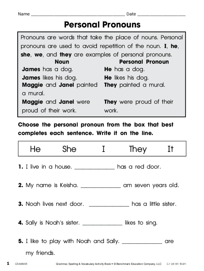 Fillable Online Personal Pronouns He She I They It Fax Email Print ...