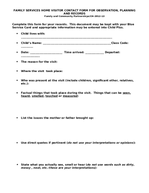 Family Services Home Visitor Contact Doc Template | pdfFiller