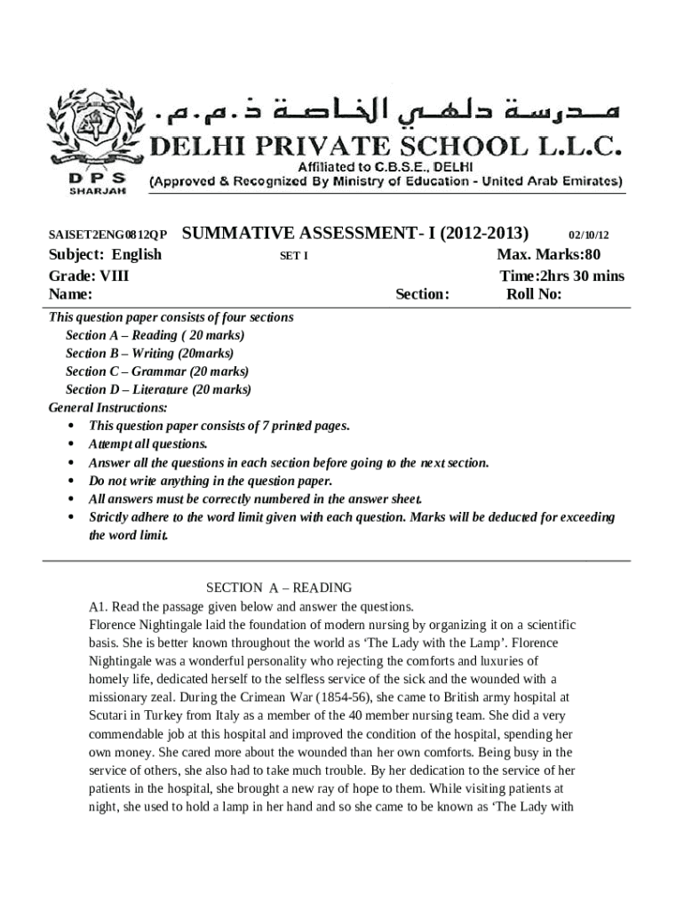 VIII Max. Marks:80 Time:2hrs 30 mins Name: Section: Roll No Doc Template | pdfFiller