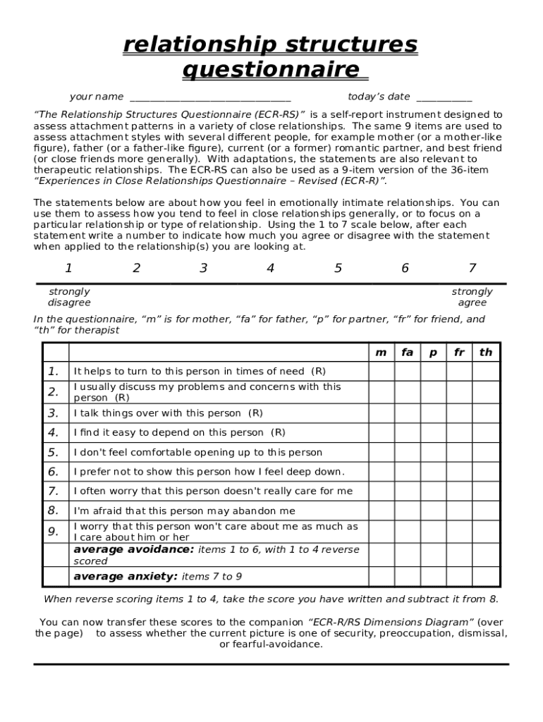 SHORT (ECR-S) ADULT ATTACHMENT ... Doc Template | pdfFiller