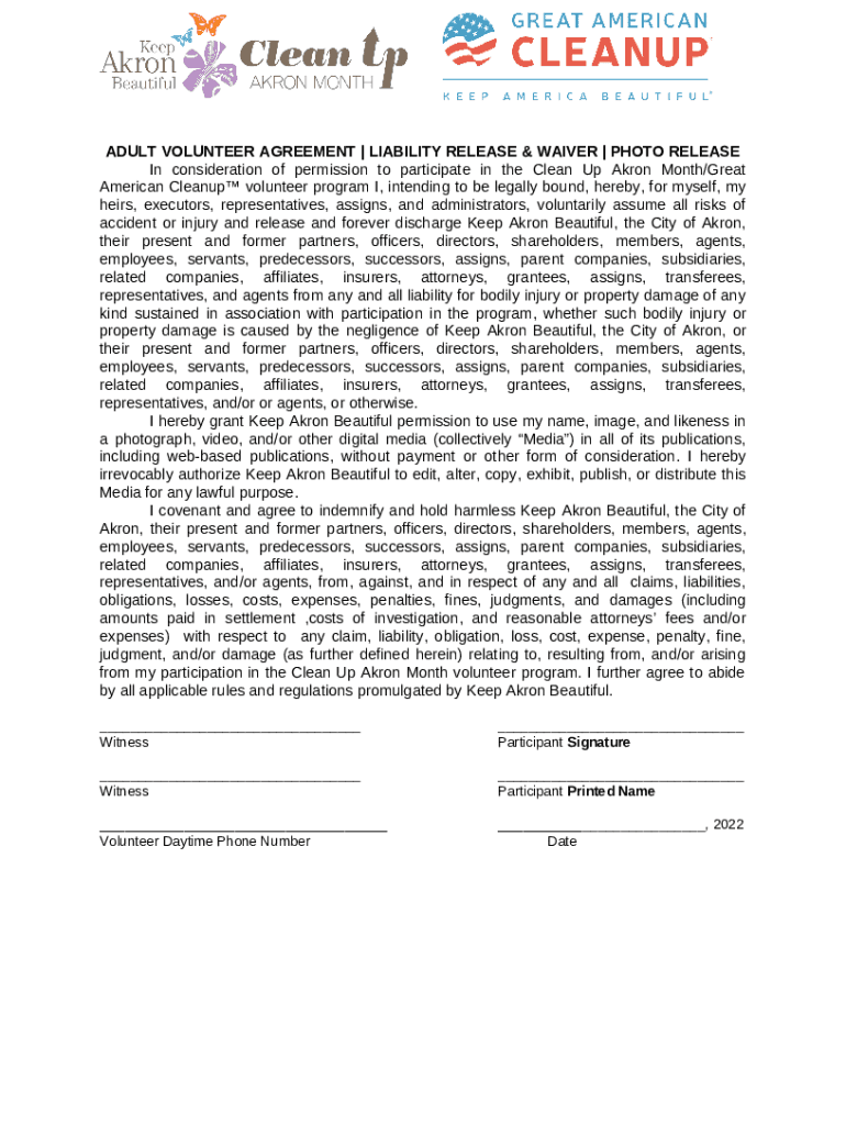 creek week clean-up day volunteer release and waiver of ... Doc Template | pdfFiller