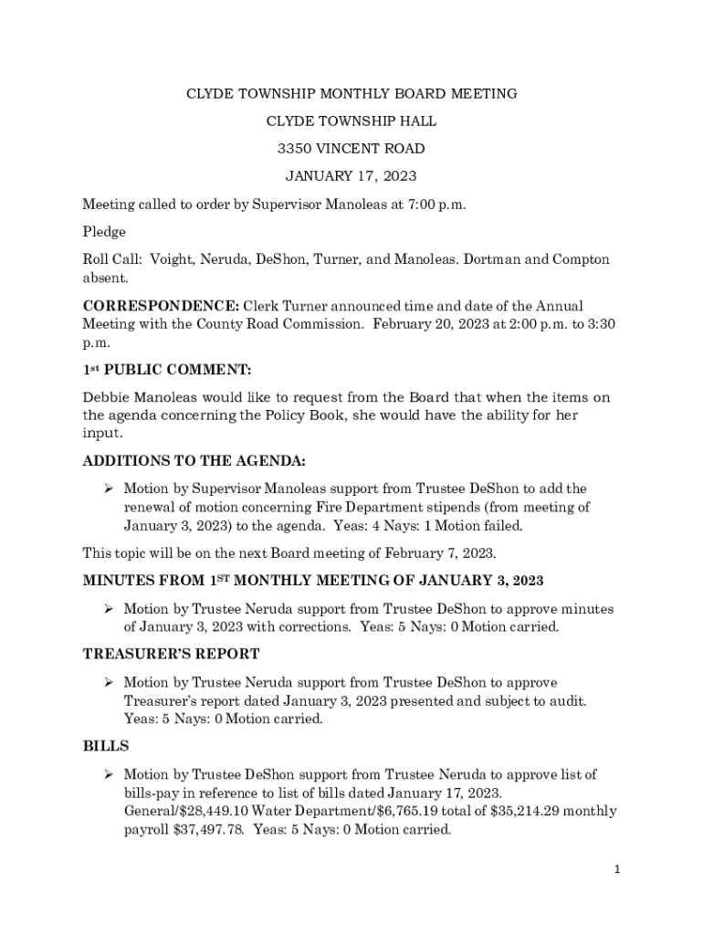 Fillable Online Roll Call: Voight, Neruda, DeShon, Turner, and Manoleas ...