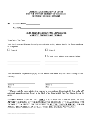 STATEMENT OF CHANGE OF ADDRESS OF DEBTOR Doc Template | pdfFiller