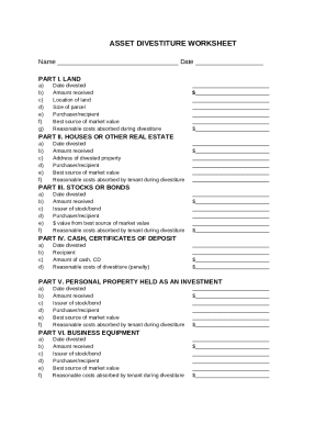 ASSET DIVESTITURE WORKSHEET Doc Template | pdfFiller