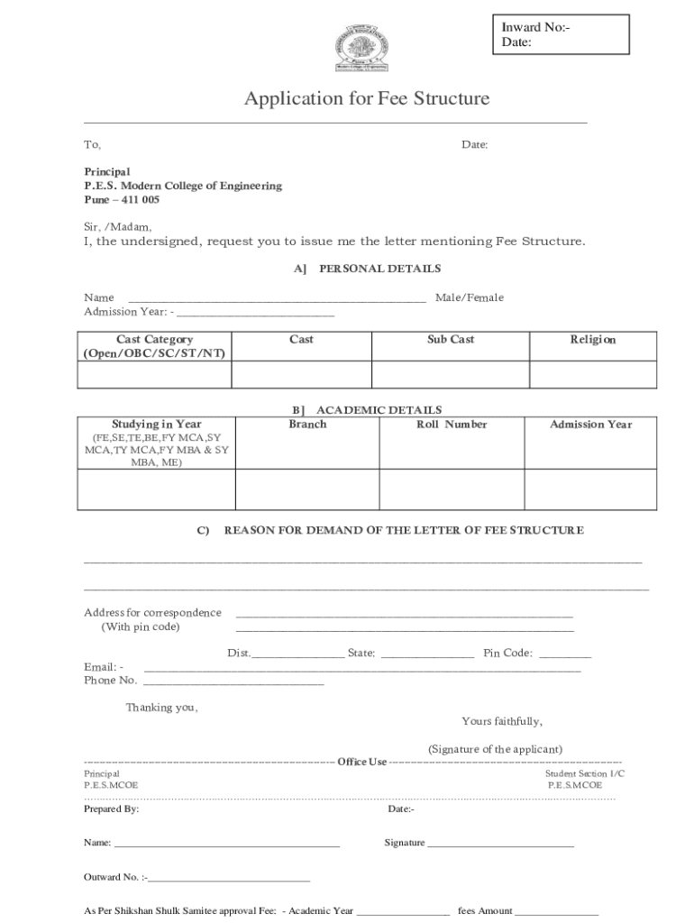 Fillable Online Application for Fee Structure - Pune Fax Email Print ...