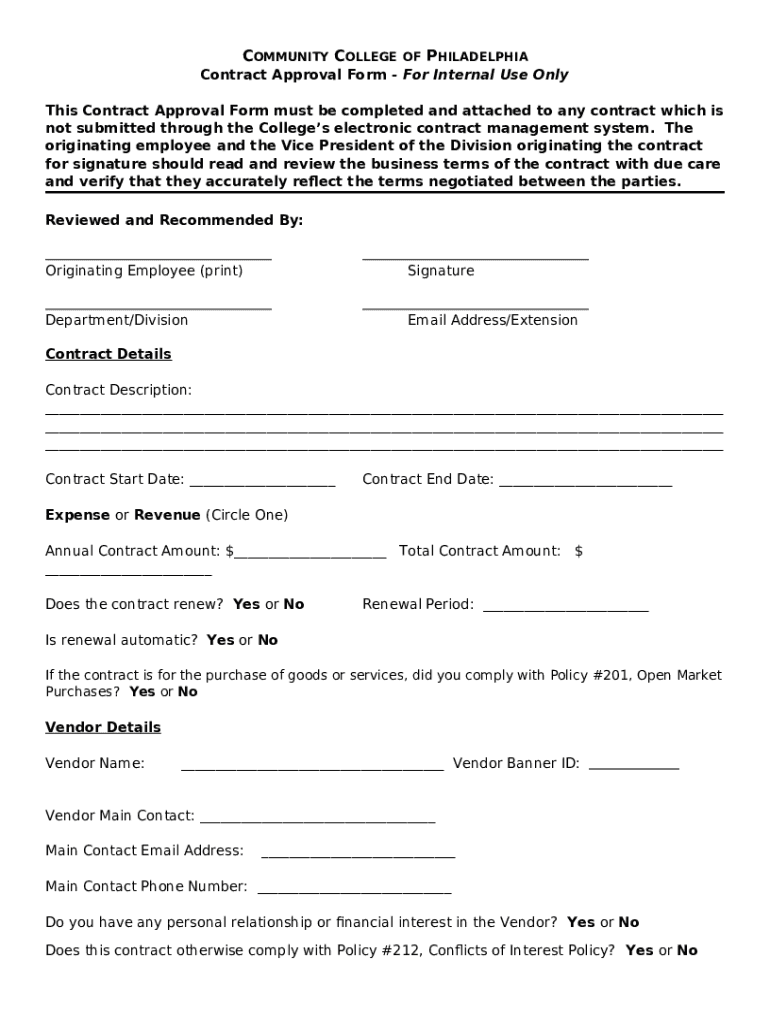 Contract Approval - For Internal Use Only Doc Template | pdfFiller